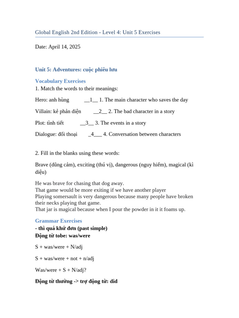 Unit_5_Adventures_Exercises | PDF
