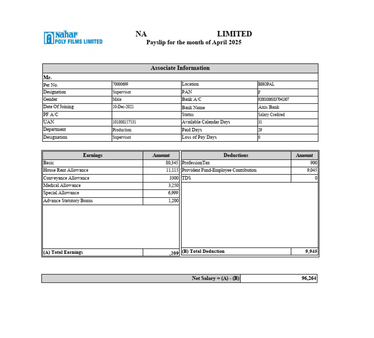 Payslip April 2025 2 | PDF | Payments | Employment Compensation
