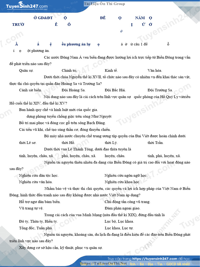 De Thi Hkii Mon Lich Su 11 Truong THPT Nguyen Quoc Trinh Ha Noi Nam 2023 2024 1719385890 | PDF