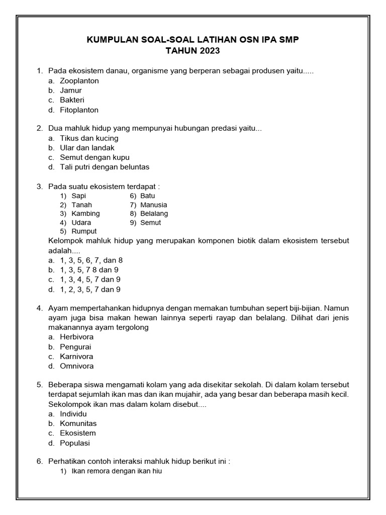 Soal Latihan OSN IPA SMP Tahun 2023 | PDF