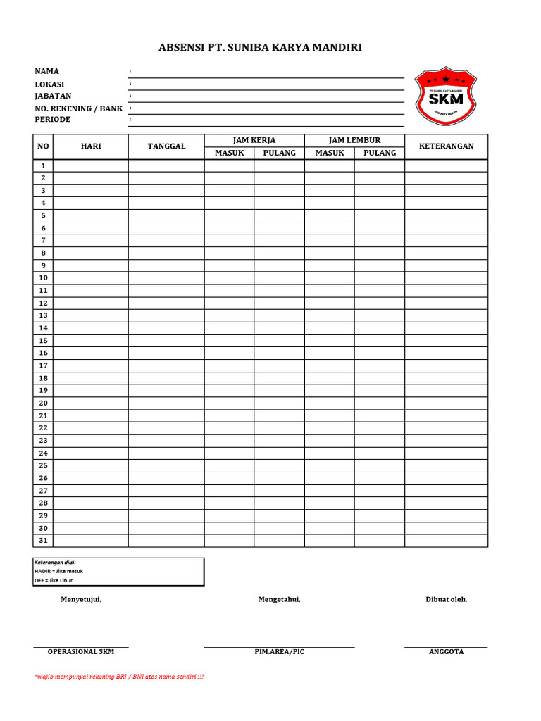 FORM ABSENSI SKM | PDF