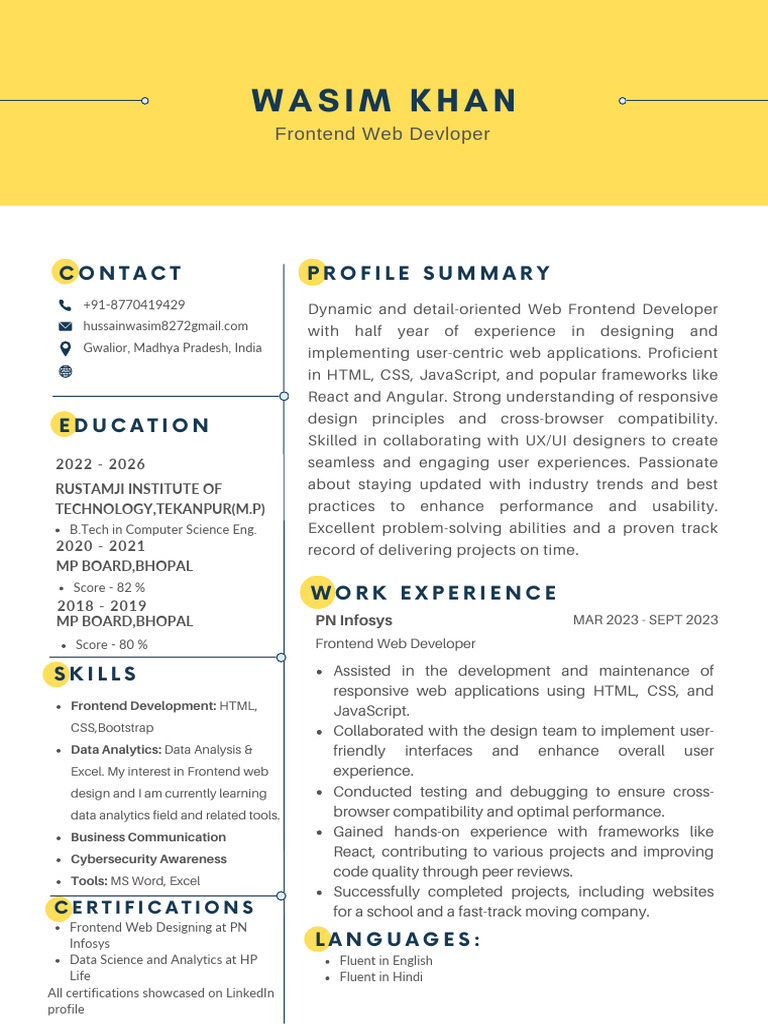 Frontend Web Developer Resume Summary | PDF | Web Design | Computing