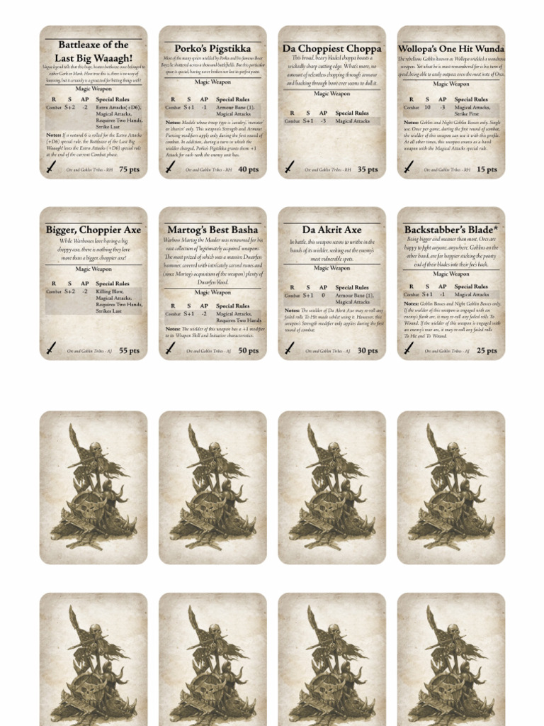 Unofficial Orc N Goblin Magic Items Reference Cards | PDF