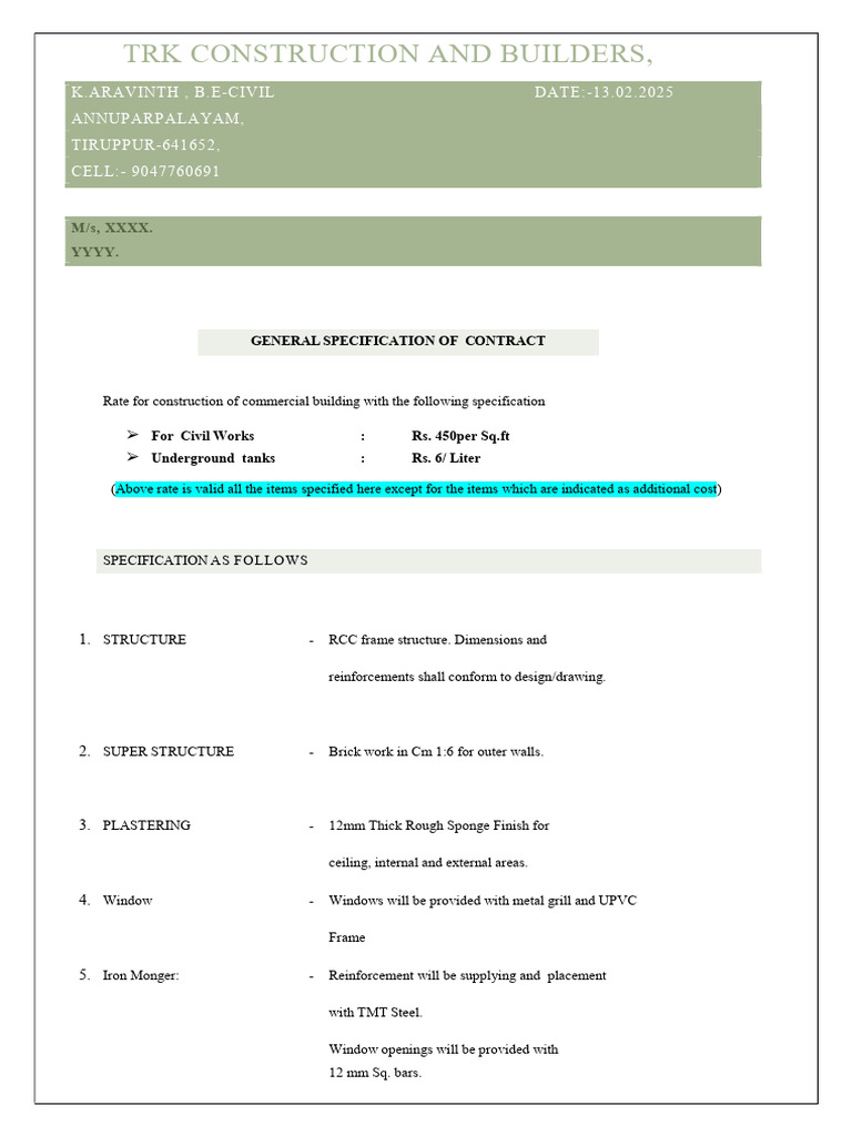 General Specification of Labor Contract Quotation | PDF | Framing ...