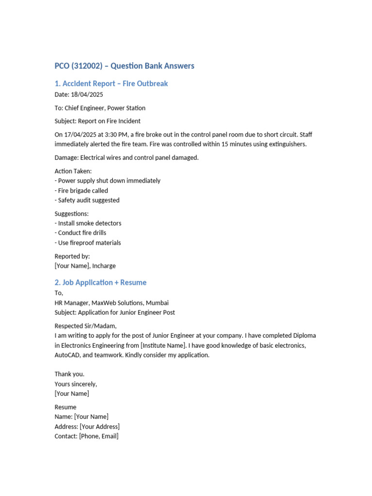 PCO Question Bank: Reports & Applications | PDF | Communication | Jargon