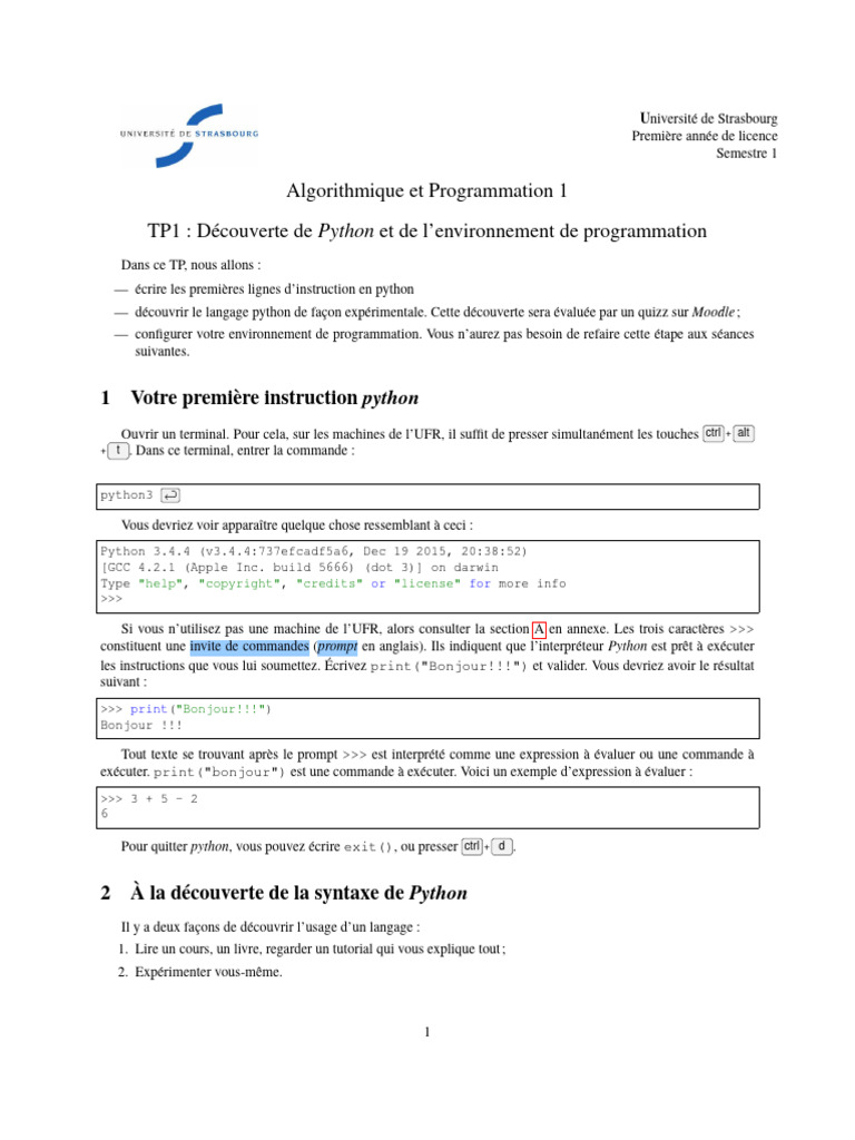 TP1 Sujet | PDF | Python (Langage de programmation) | Environnement de ...