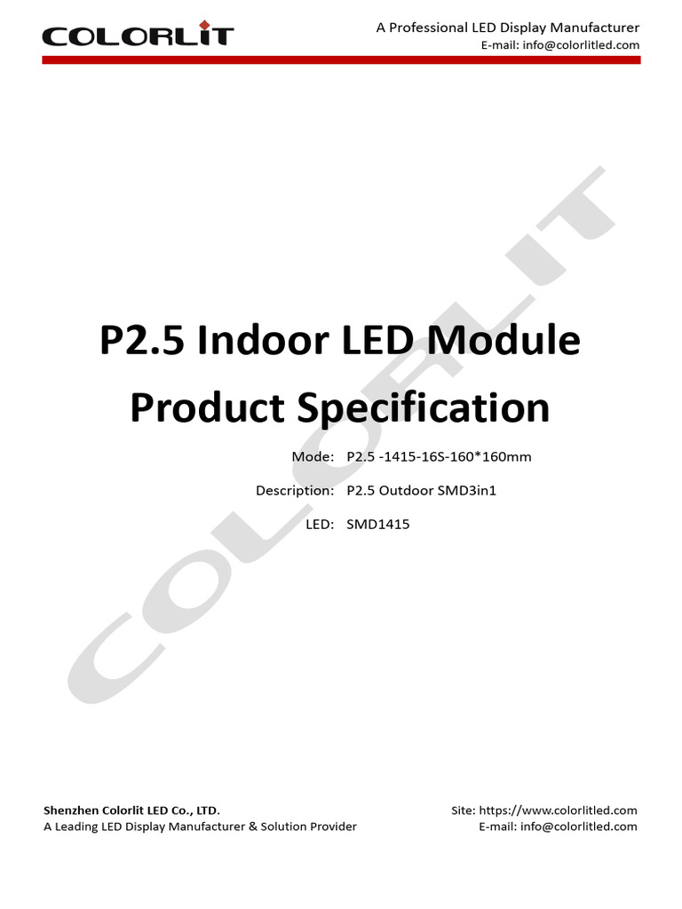 Colorlit LED Outdoor P2.5 Module SMD1415 16S 160X160mm | PDF | Hdmi ...