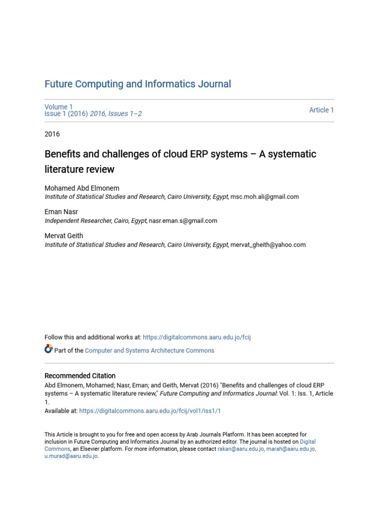 Benefits and Challenges of Cloud ERP Systems A Systematic Literature Review | PDF | Enterprise ...