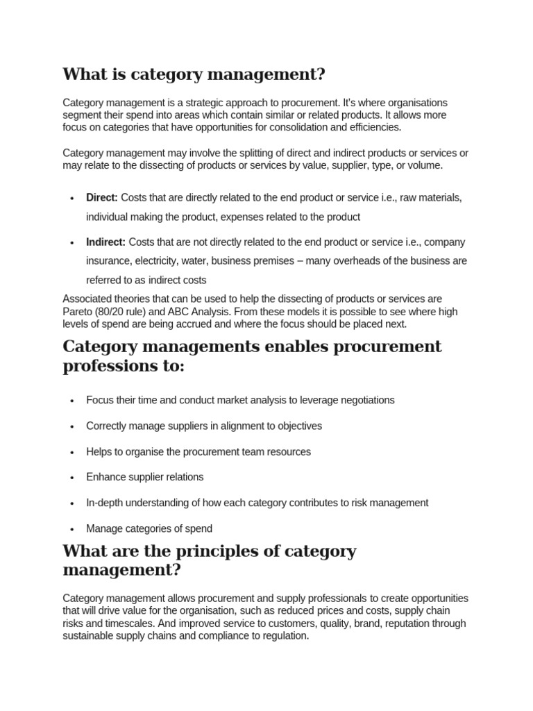 Principles of Category Management in Procurement | PDF | Procurement ...