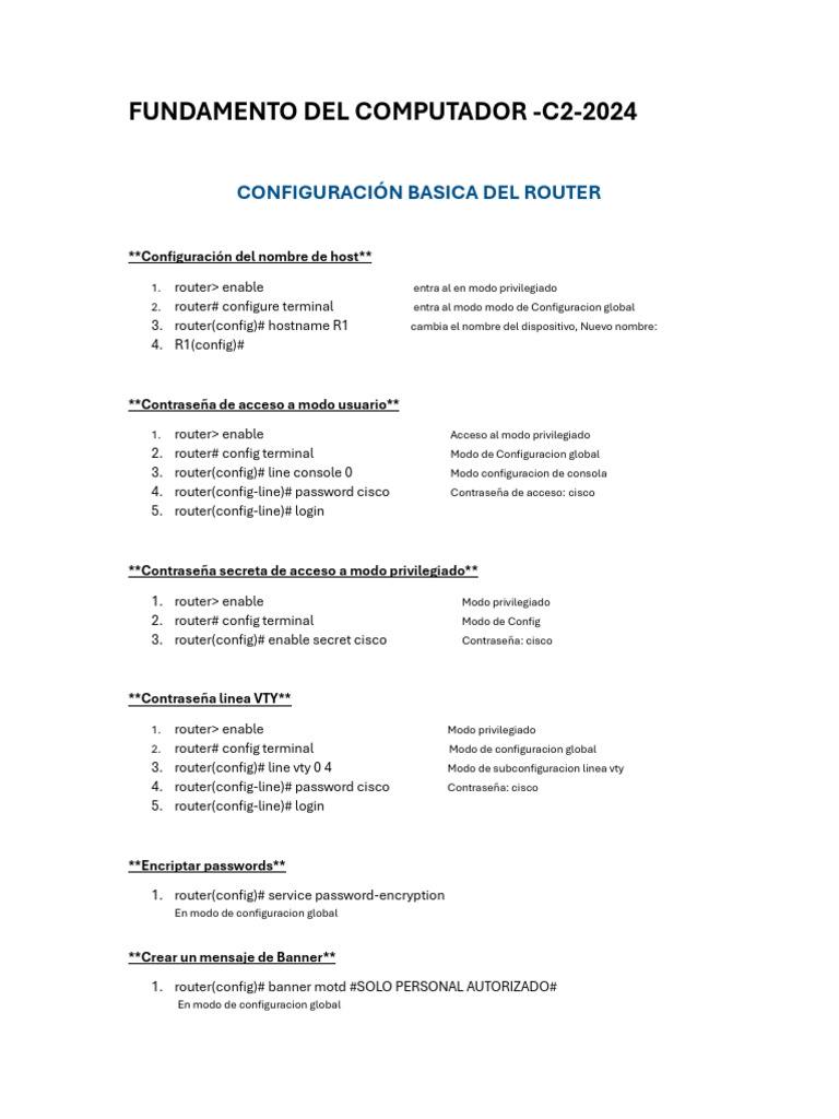 Configuracion Basica | PDF | Enrutador (Computación) | Contraseña