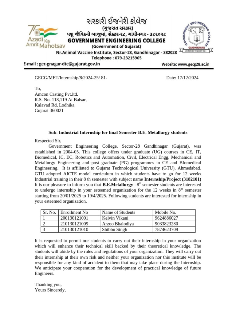 12 Week Internship NOC | PDF