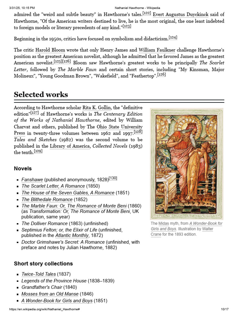 Nathaniel Hawthorne's Major Works List | PDF | Nathaniel Hawthorne ...