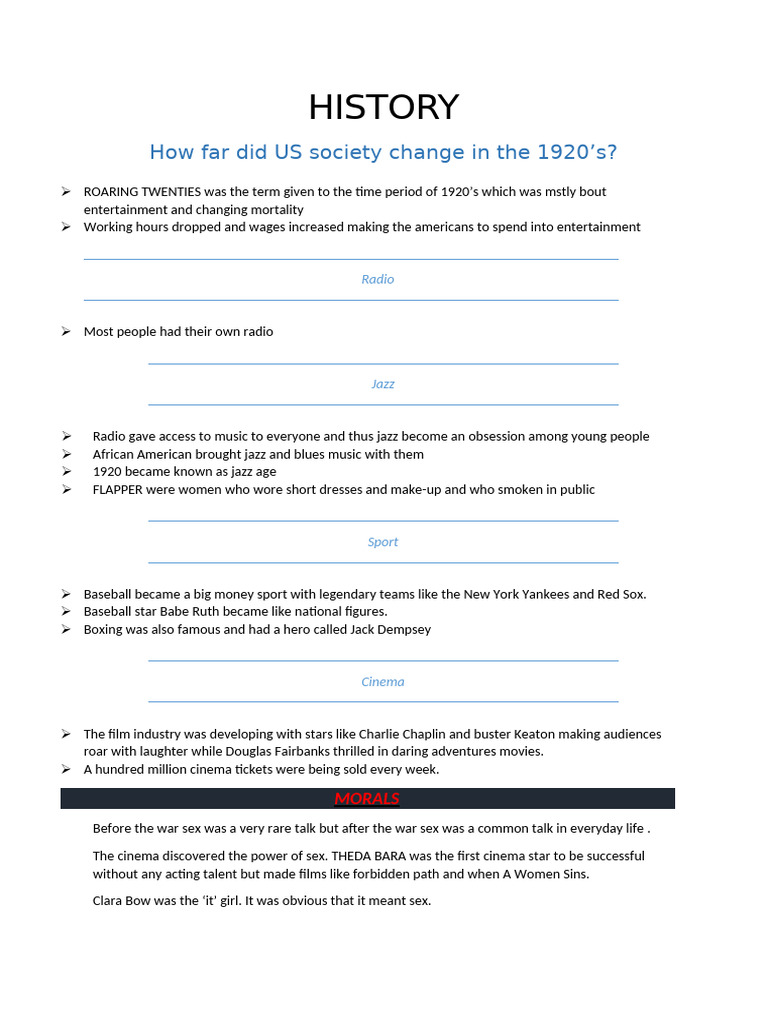 US Society Changes in the 1920s | PDF