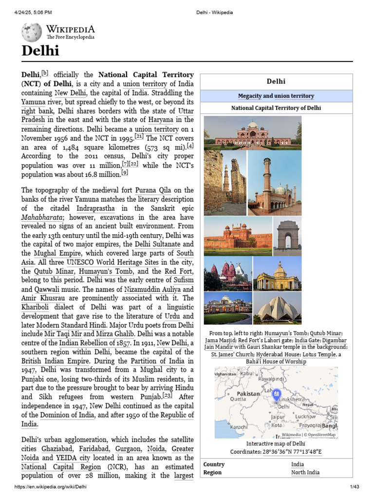 Delhi - Wikipedia | PDF | Delhi | Partition Of India