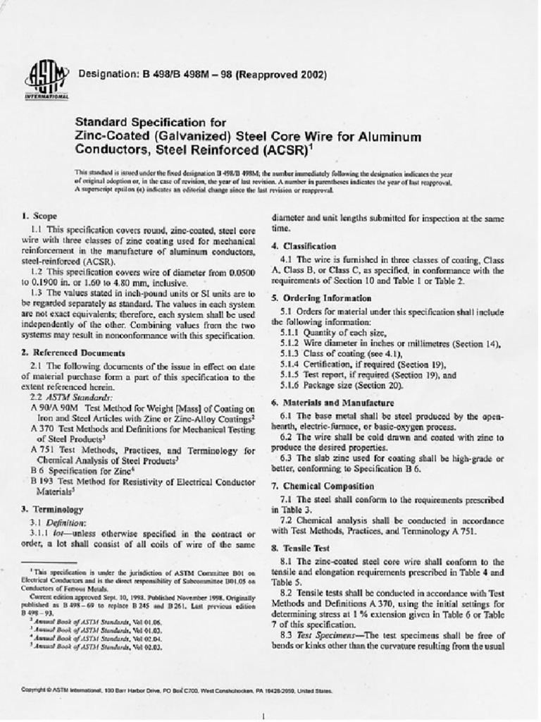 Wire For ACSR - B-498 | PDF