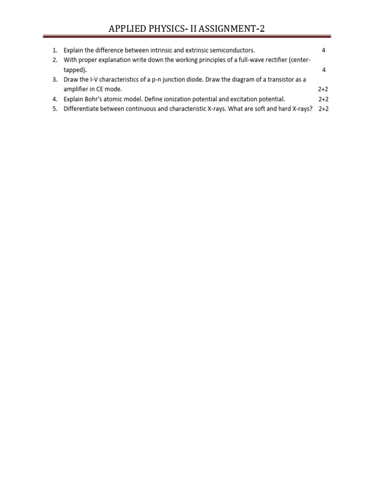 Applied Physics II Assignment Overview | PDF