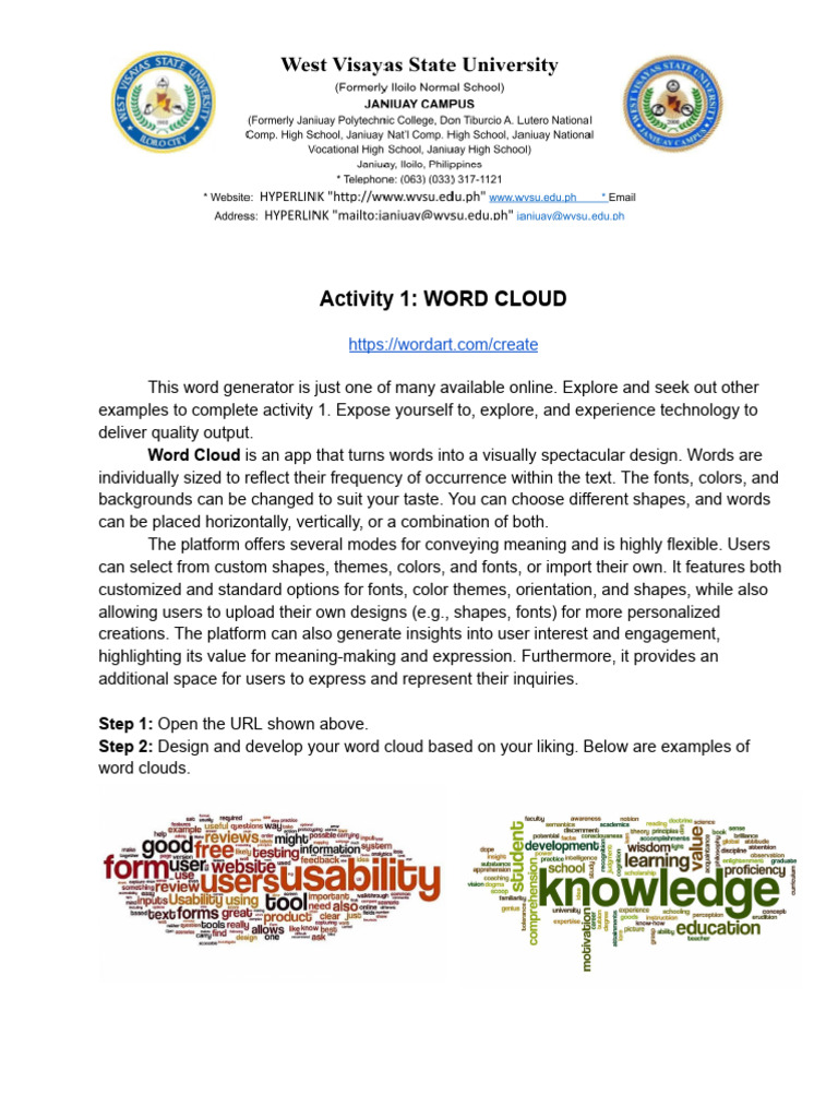 Activity 1 - WORD CLOUD | PDF