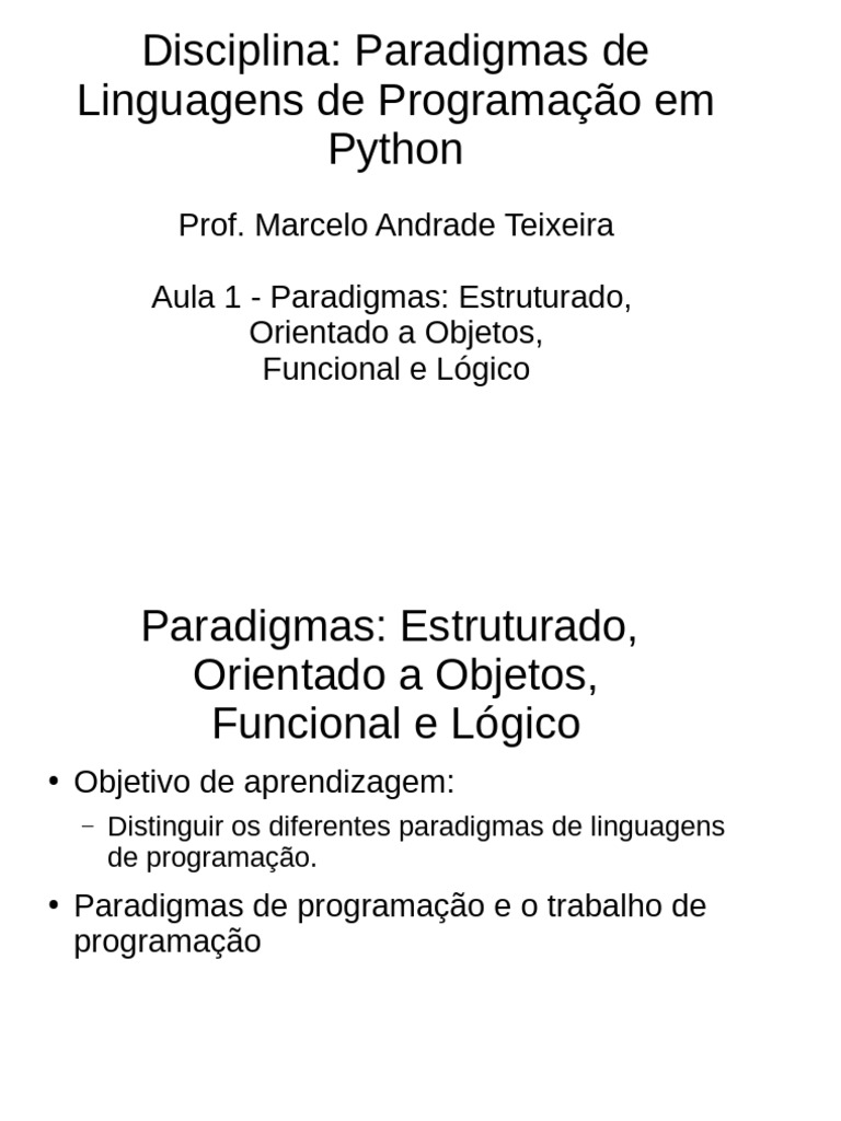 Aula 1 Paradigmas de Ling Prog | PDF | Paradigmas de programação ...