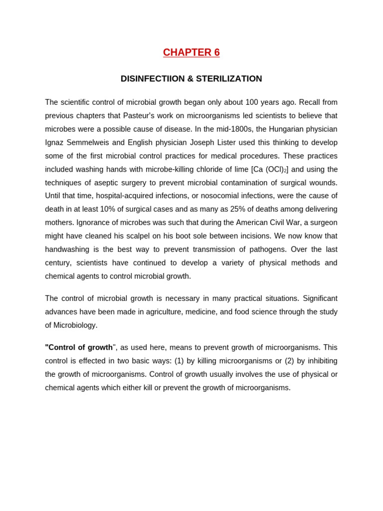 CHAPTER 6 Disinfection & Sterilization | PDF | Sterilization (Microbiology) | Disinfectant