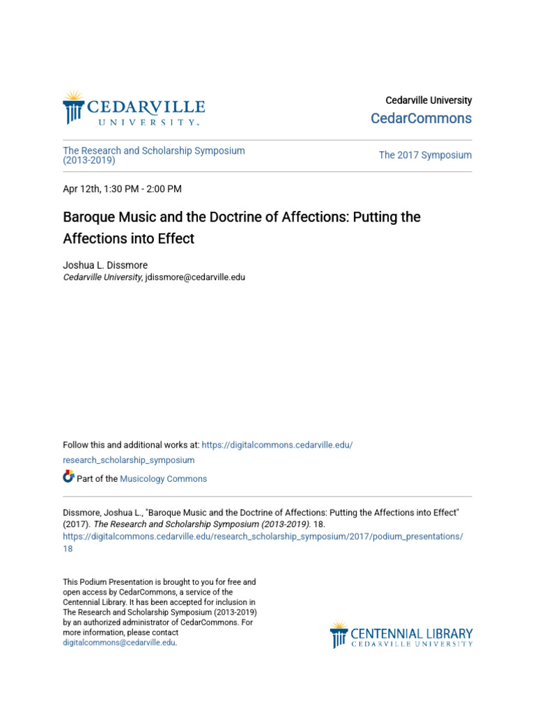 Baroque Music and The Doctrine of Affections - Joshua Dissmore | PDF ...