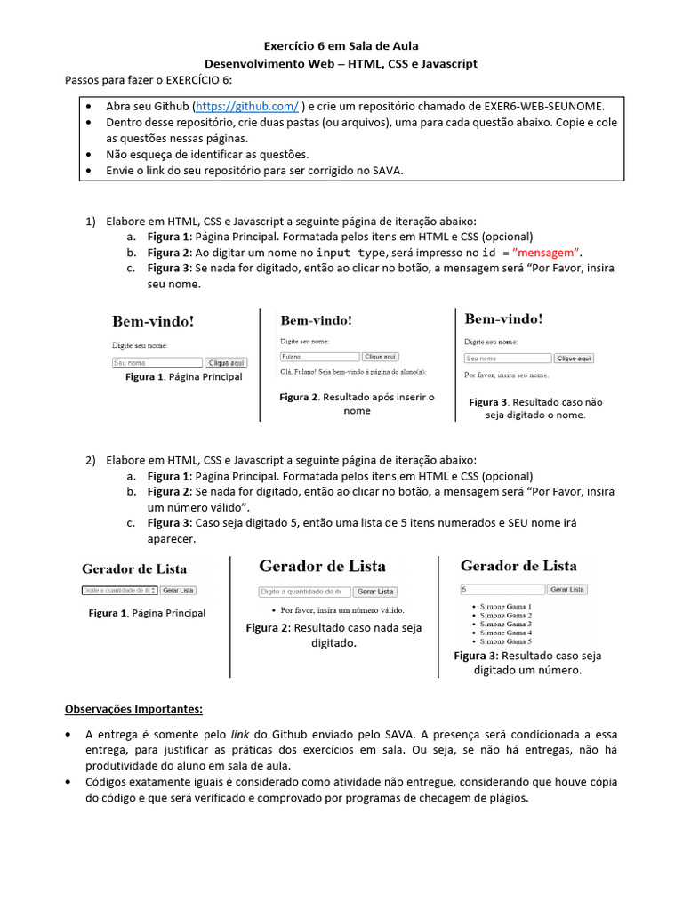 Exercicio 6 - Pratica de HTML Css e Javascript | PDF