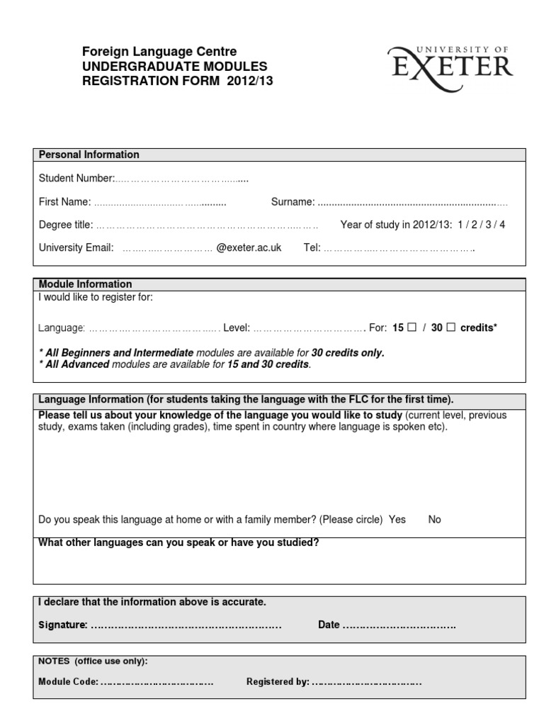 Undergraduate Language Module Registration | PDF | Gce Advanced Level ...