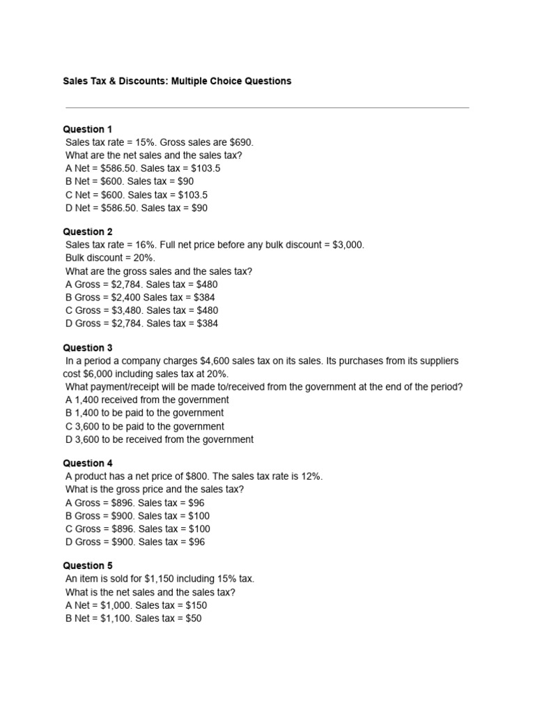 Sales Tax Calculations: MCQ Guide | PDF | Value Added Tax | Taxes