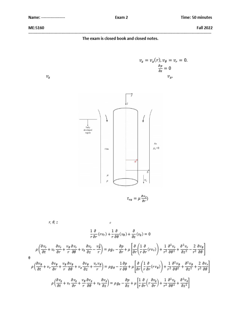 Fluid Dynamics Exam 2 Solutions | PDF | Fluid Dynamics | Shear Stress
