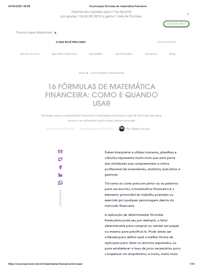 16 Principais Fórmulas de Matemática Financeira | PDF | Juros ...
