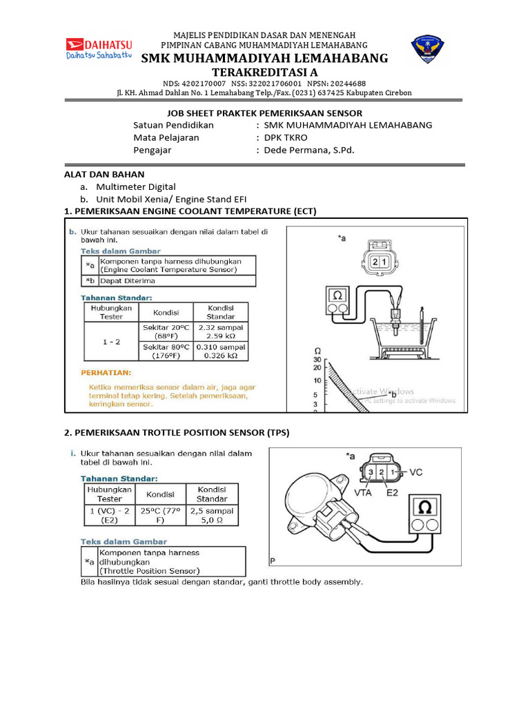 Job Sheet Pemeriksaan Sensor | PDF