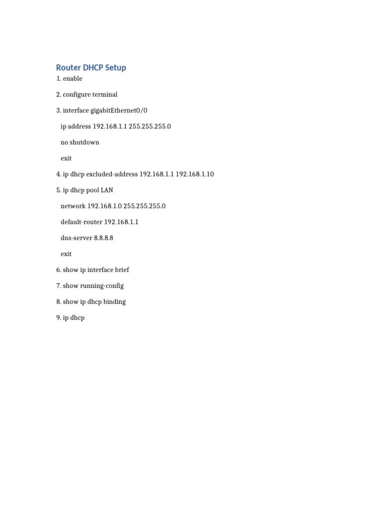 Router DHCP Setup | PDF