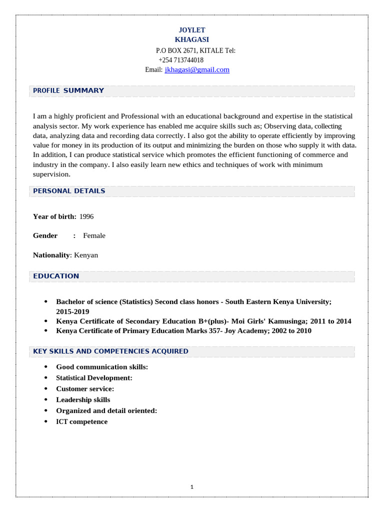 Joylet Khagasi - Revised CV-1 | PDF | Kenya | Data