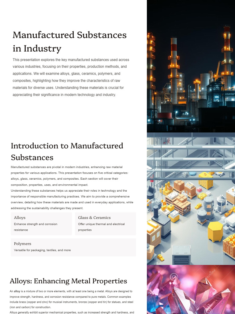 Key Manufactured Substances in Industry | PDF | Alloy | Plastic