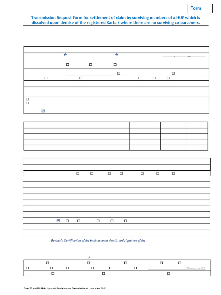 Form T5 - Transmission Request Where HUF Is Dissolved Upon Demise of ...