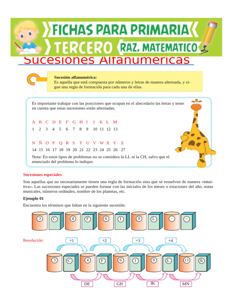 Ejercicios de Sucesiones Alfanuméricas para Tercero de Primaria | PDF