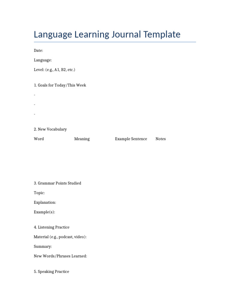 Language Learning Journal Template | PDF