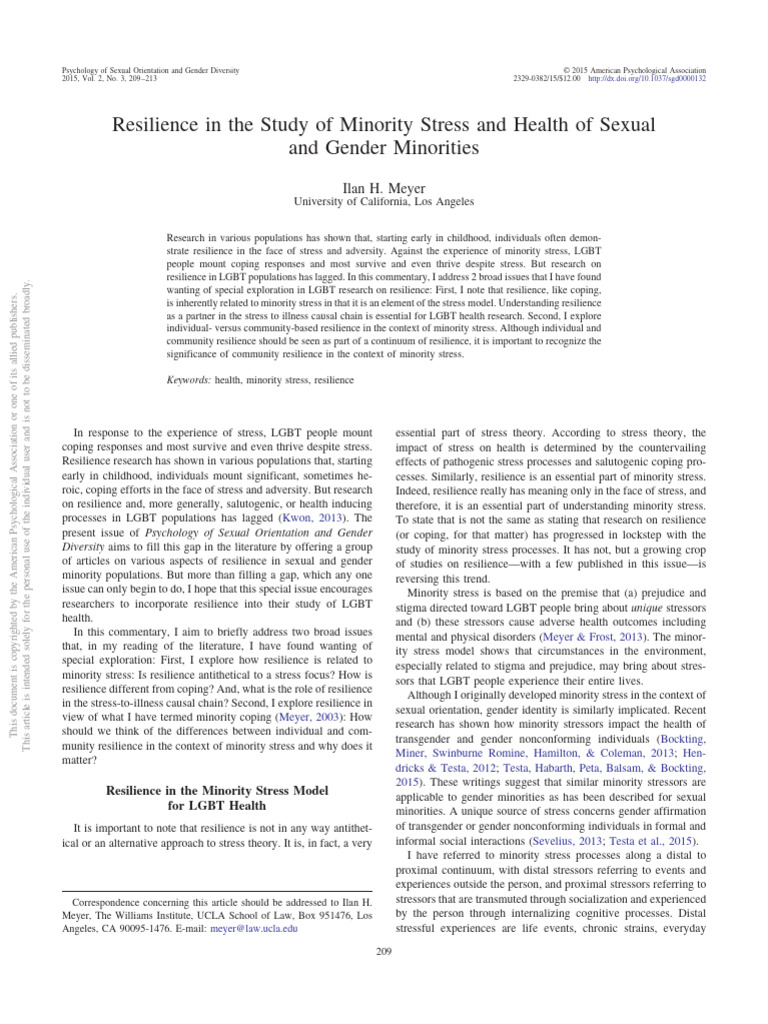 Resilience and Minority Stress in LGBT Health | PDF | Psychological ...