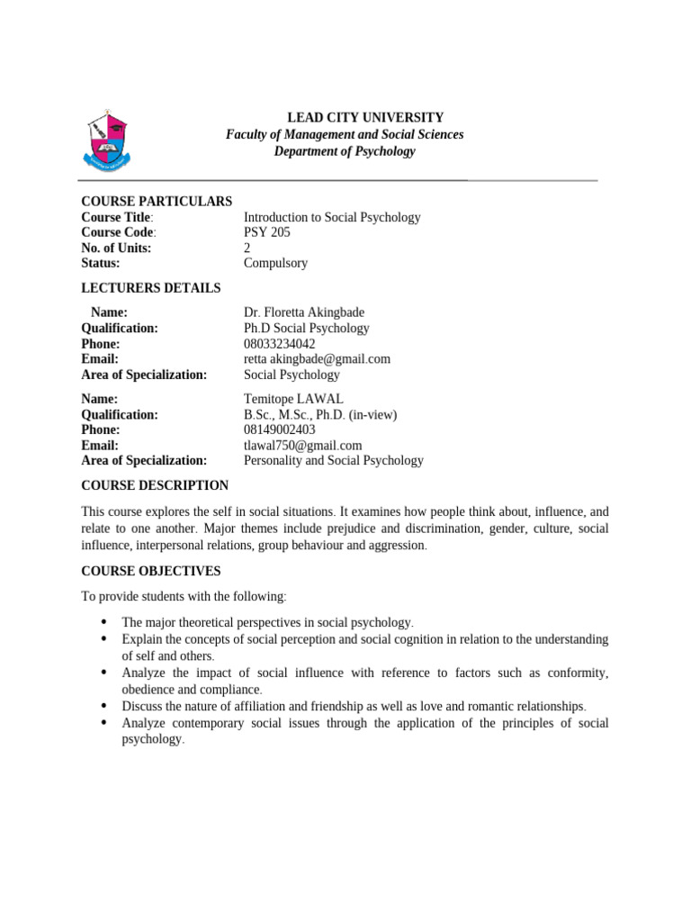 Introduction to Social Psychology Course | PDF | Social Psychology ...