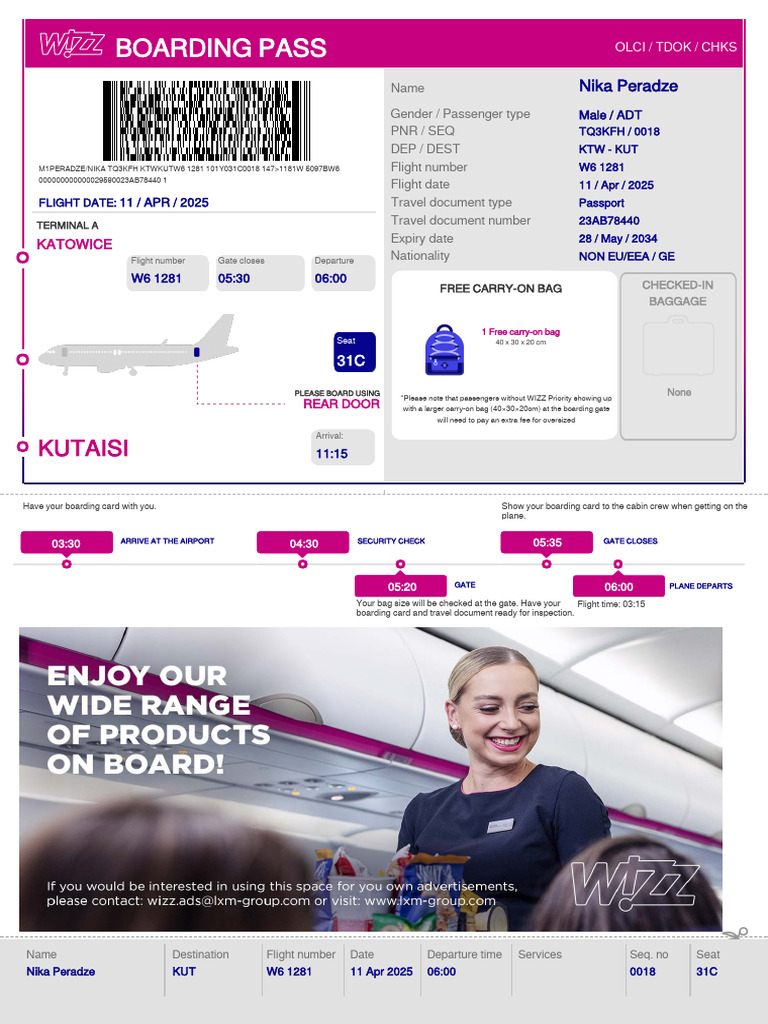 BoardingCard 400802409 KTW KUT | PDF | Aviation | Transport