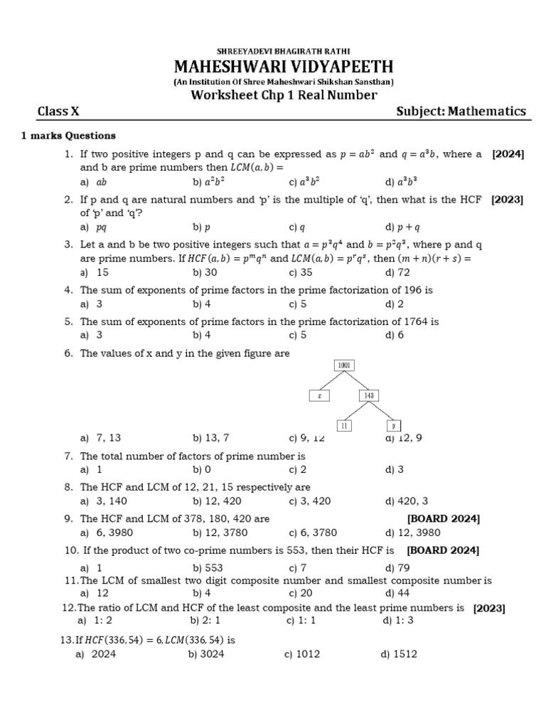 CHP 1 Worksheet | PDF | Prime Number | Numbers