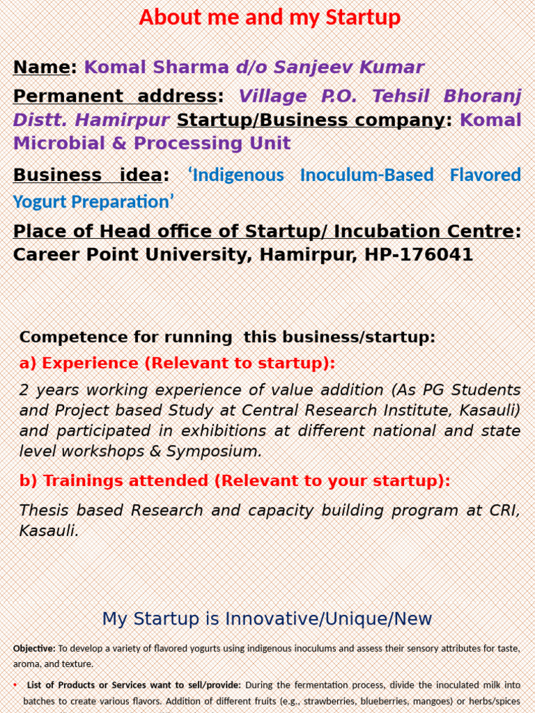 Komal - StartUp New Project | PDF | Yogurt | Milk