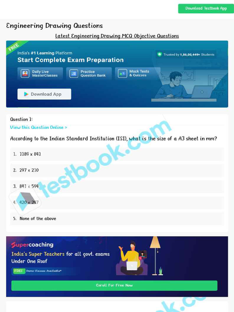 MCQ On Engineering Drawing 5eea6a1439140f30f369f2cd | PDF