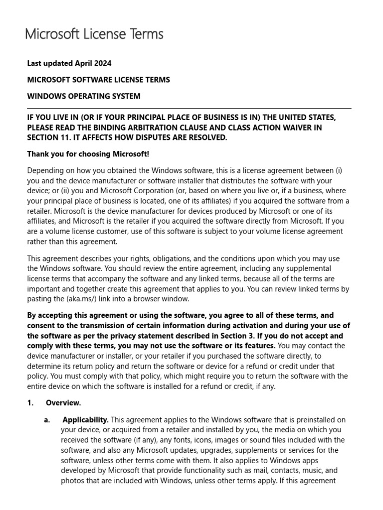 Microsoft Windows License Terms | PDF | Arbitration | Microsoft Windows