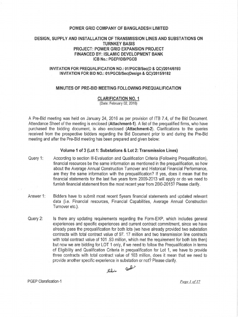 Clarification 1 and Addendum 1 (Lot 1 Substation) | PDF