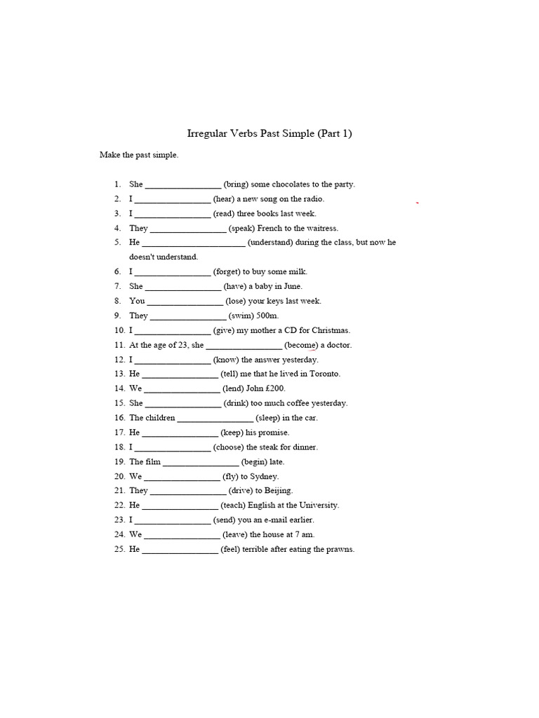 Past Simple Irregular Verbs 1 EXERCISES | PDF