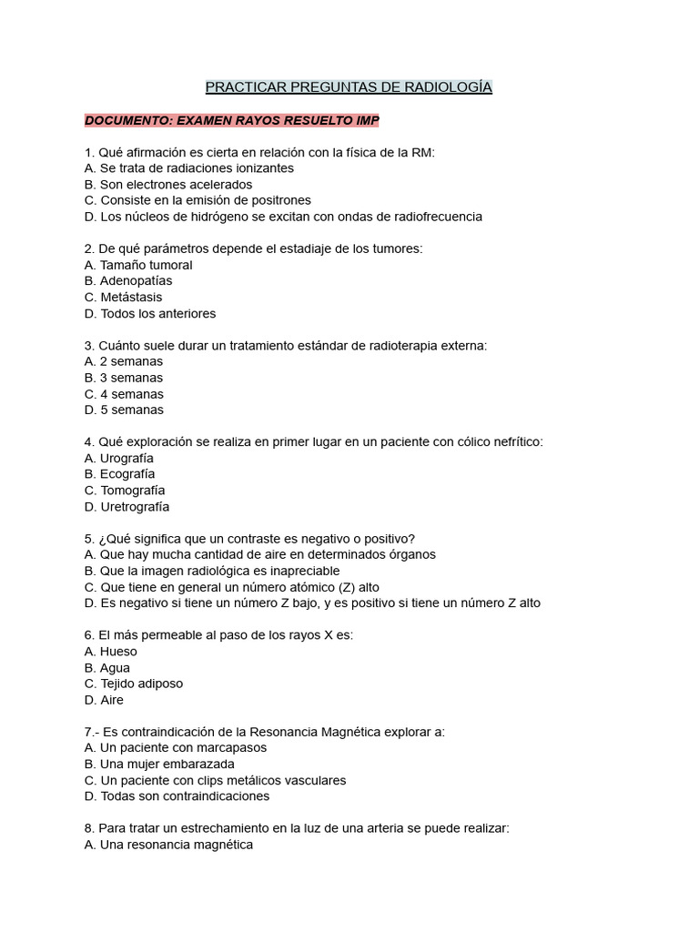 Preguntas de Radiología | PDF | Rayo X | Radiología