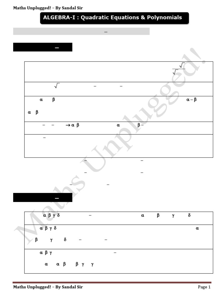 ALGEBRA-I Quadratic Equations & Polynomials-5 by Mu | PDF | Quadratic Equation | Zero Of A Function