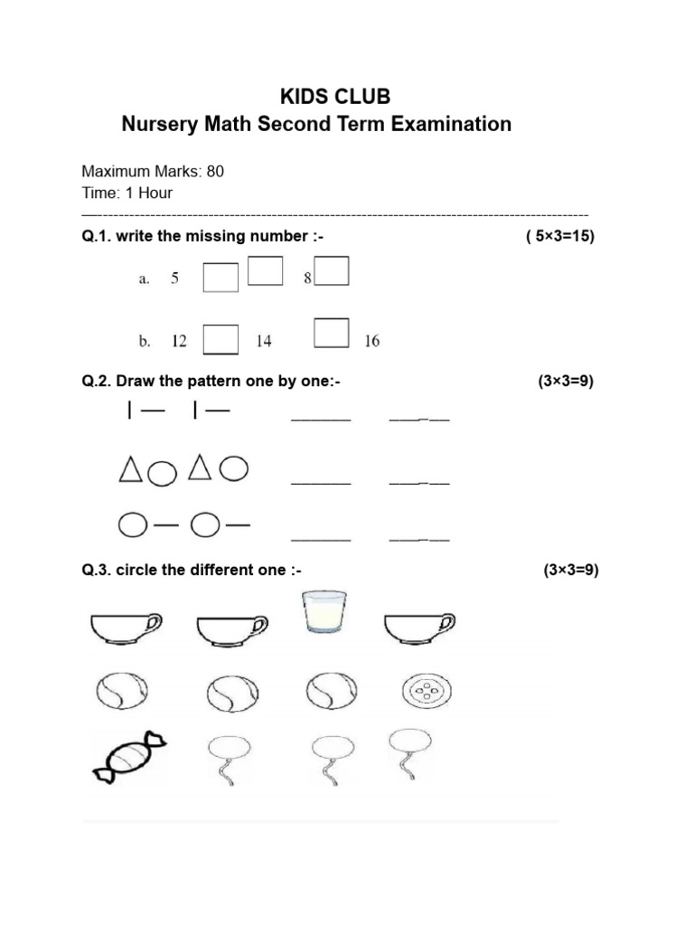 KIDS CLUB Nursery Nursery Math Question | PDF