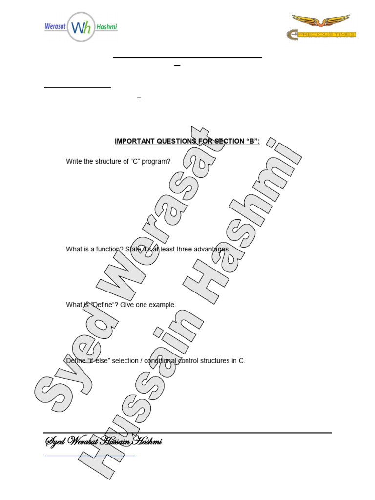 Important C Programming Questions | PDF | Databases | Control Flow