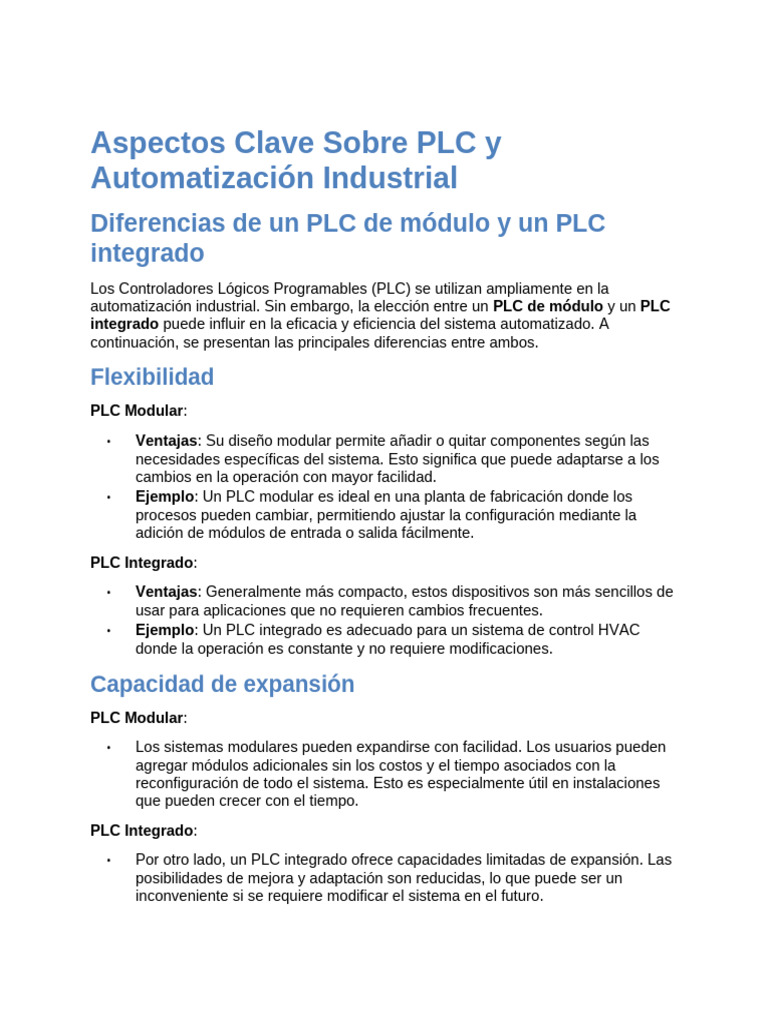Diferencias entre PLC Modular e Integrado | PDF | Controlador lógico ...
